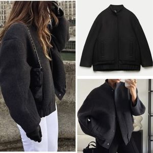 Zara | Jackets & Coats | Zara Oversized Wool Black Bomber | Poshmark